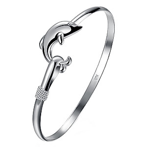 Cutesmile Fashion Jewelry 925 Sterling Silver Cute Dolphin Bangle Bracelets for Women