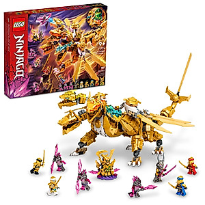 LEGO NINJAGO Lloyd’s Golden Ultra Dragon Toy for Kids, 71774 Large 4 Headed Action Figure with Blade Wings Plus 9 Minifigures
