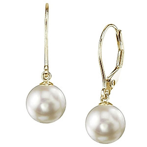 THE PEARL SOURCE 8.5-9.0mm White Japanese Akoya Real Pearl Earrings for Women - 14k Gold Leverback Earrings | Hypoallergenic Earrings with Genuine Cultured Pearls