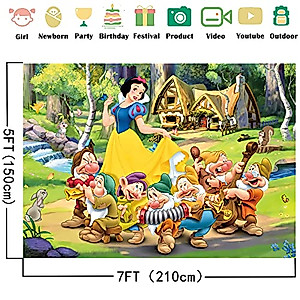 Snow White Backdrop,7x5 FT Princess Snow White Banner Princess Background Snow White and The Seven Dwarfs Backdrop Princess Theme Birthday Party Backdrop Supplies & Decor for Girls