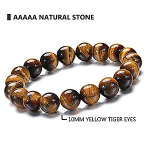 VIVISWAN Natural 10-12mm Gorgeous Semi-Precious Gemstones Healing Crystal Stretch Elastic Beaded Bracelet Unisex Yoga Meditation Relax Anxiety Bangle for Womens Mens