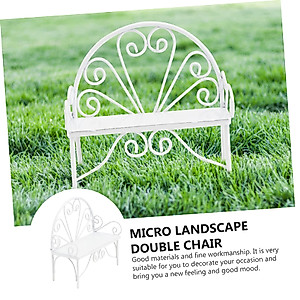 HOOTNEE 1pc Micro Landscape Double Chair Metal Decor Flower Pot Decorations Plant Decorations Garden Supplies Mini Bench Chair Mini Garden Bench Wrought Iron White Bench Adornment Metal