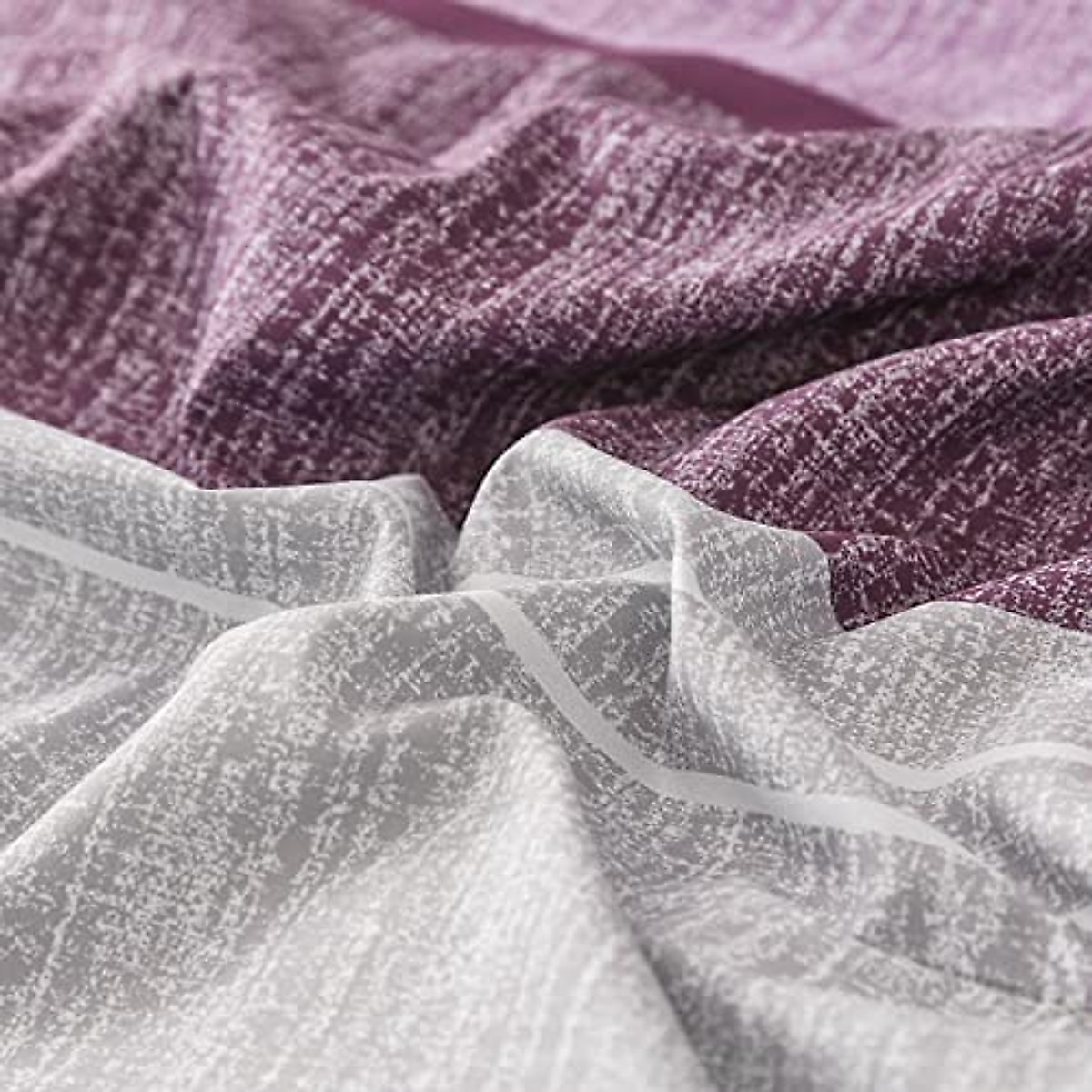 FLYMME Striped Patchwork Bed in a Bag 7 Pieces,Purple White Grey Stripe Pattern Full Size Comforter Set with Sheets, Soft Lightweight Bedding Sets Collections for All Season (Purple 80''x 90'')