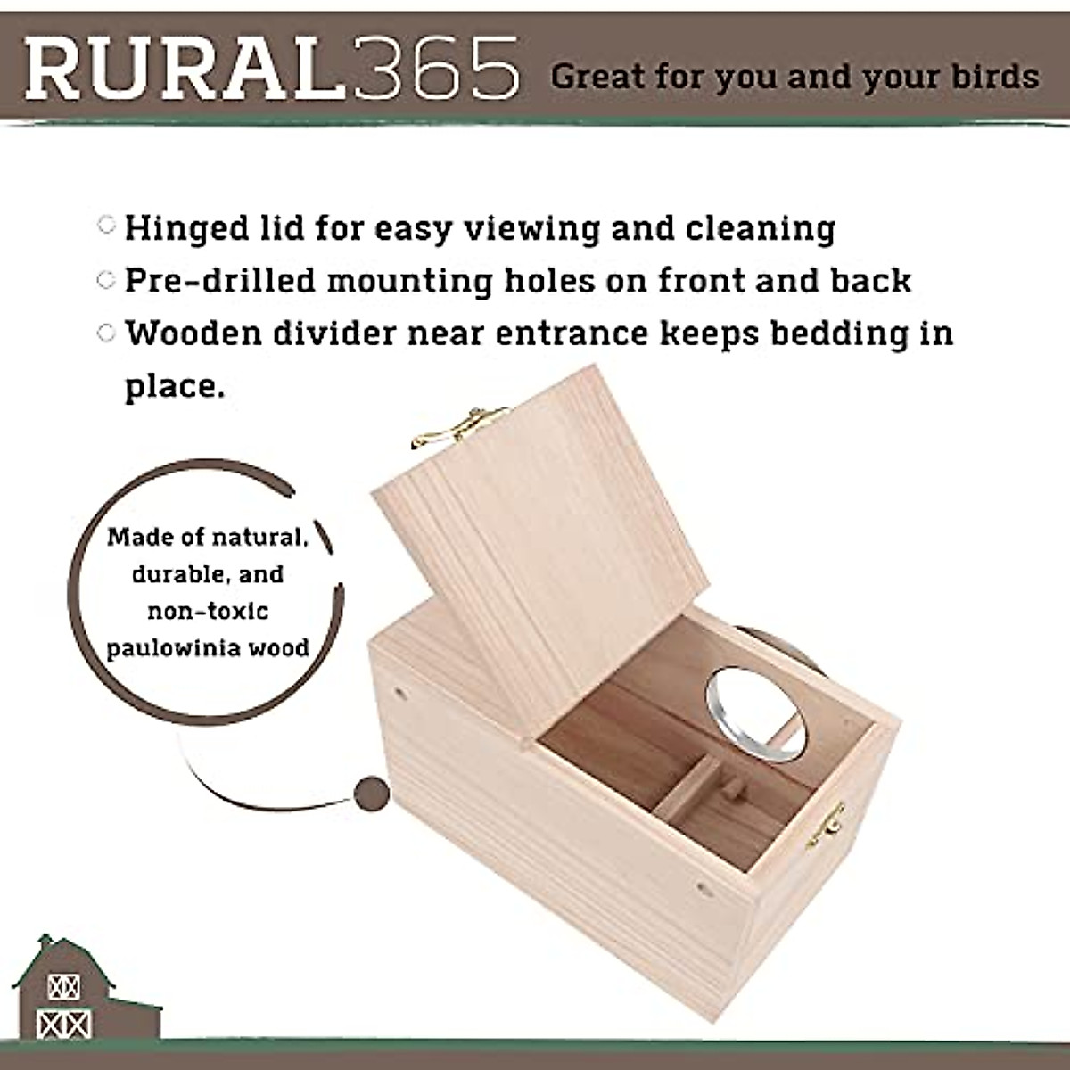Rural365 Medium Parakeet Nesting Box Bird Breeding Box Parakeets Mating Nest for Budgie, Lovebird - 7.9 x 4.7 x 4.7 Inch