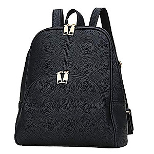 KKXIU Women Backpack Purse Casual daypacks for ladies Synthetic Leather Shoulder Bag (Medium, Black)