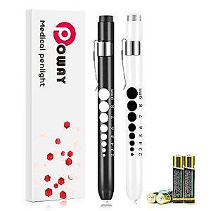 Opoway Nurse Penlight with Pupil Gauge Medical Pen Light for Nurses Doctors with Batteries Included 2ct. White and Black