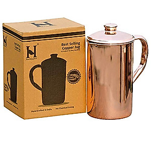 HealthGoodsIn - Pure Copper (99.74%) Water Jug | Copper Pitcher for Ayurveda Health Benefits (50.7 US Fluid Ounce)