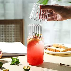 20oz Bedside Carafe, Night Water Carafe and Tumbler Glass Set, Glass Mouthwash Carafe with Cup for Bathroom