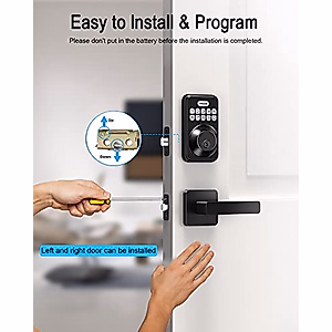 Keyless Entry Door Lock with 2 Handles, Zowill Electronic Keypad Deadbolt, Auto-Locking, Anti-Peeping Password, Digital Smart Code Door Lock, Front Door Handle Sets, Matte Black