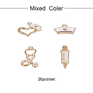 DanLingJewelry 20 Pcs Medical Nurse Charms Echometer Stethoscope Syringe Nurse Cap Pendant Charms for Jewelry Making