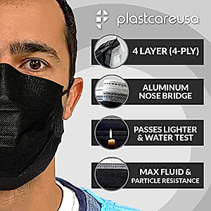 PlastCare USA 100 4-Ply ASTM Level 3 Black Disposable Face Masks