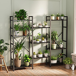 SUPERJARE Triple 5 Tier Bookshelf, Bookcase with 14 Open Display Shelves, Ladder Bookshelf, Wide Book Shelf Book Case with Steel Frame, Wood Board, for Home & Office, Dark Brown