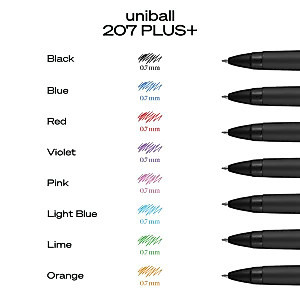 uni-ball 207 Plus+ Retractable Gel Pens 12 Pack in Blue with 0.7mm Medium Point Pen Tips - Uni-Super Ink+ is Smooth, Vibrant, and Protects Against Water, Fading, and Fraud