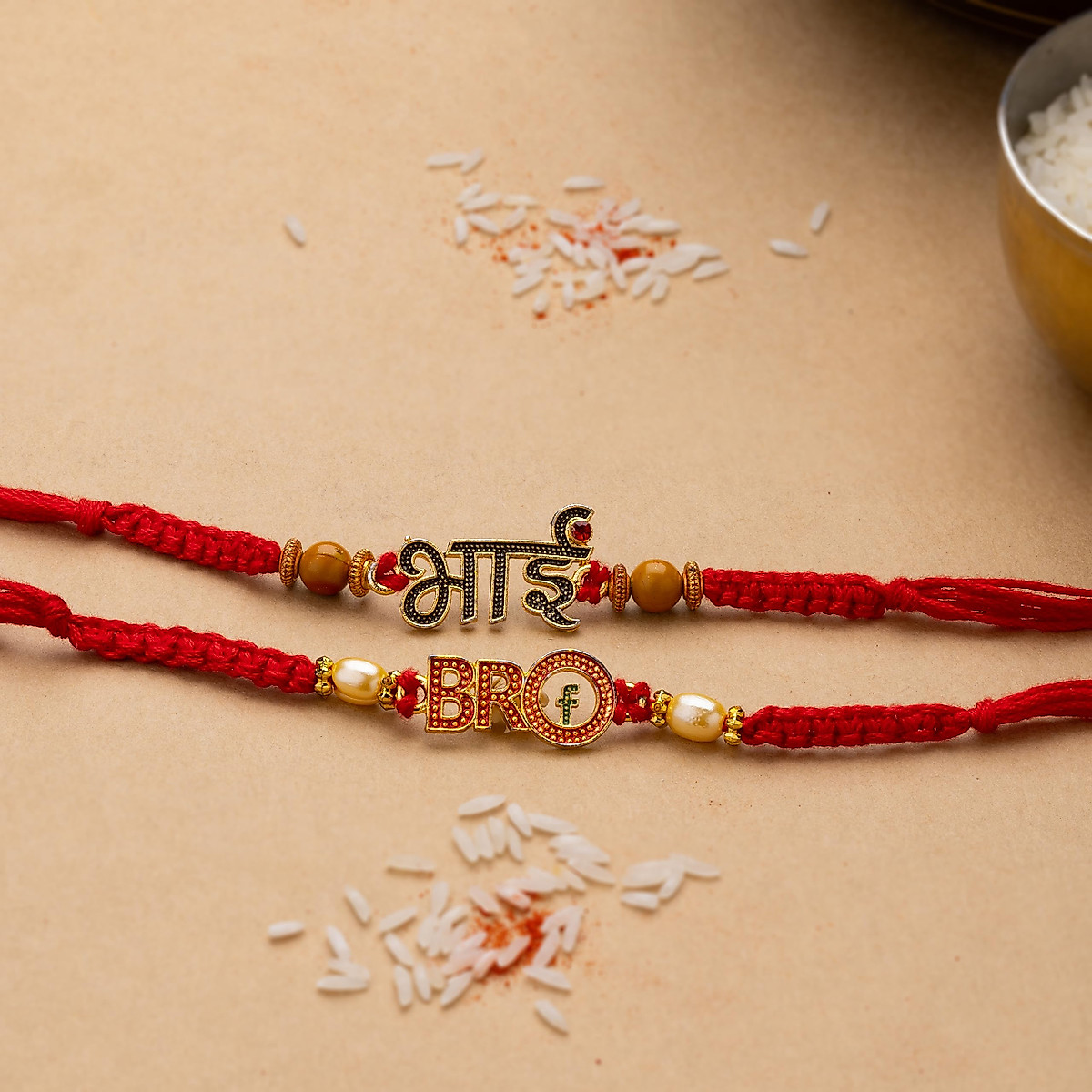 SLNDOKTG Set Of 2 Raksha Bhandan Handmade Rakhi Bracelet With Stone Work Kundan Design For Brother Bhaiya Celebration Hindu Festival of Rakshabandhan