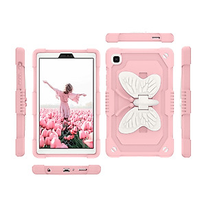 YINLAI Case for Samsung Galaxy Tab A7 Lite, Tab A7 Lite Case 8.7 Inch Silicone Kids Girls with Butterfly Kickstand Shockproof Protective Tablet Cover for Samsung Tab A7 Lite SM-T225/T220/T227, Pink