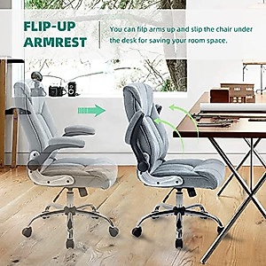 SEATZONE Home Velvet Office Chair, Comfortable Fabric Computer Desk Chair with Wheels, Executive Chair with Adjustable Height and Lumbar Support, Grey