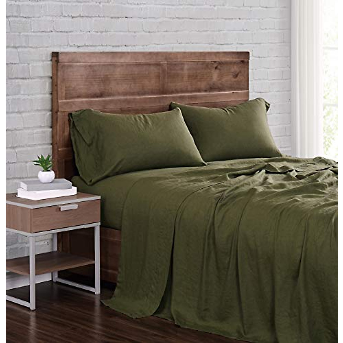 Brooklyn Loom Flax Linen Sheet Set, King, Olive Green