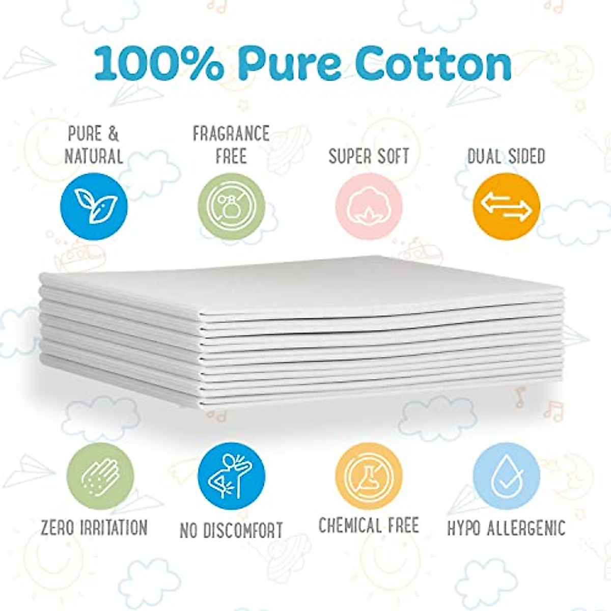 Peekapoo - 50 Pack, 100% Cotton Baby Burp Cloths + Wash Cloths | Biodegradable + Disposable | Soft, Thick, Baby Washcloths, Unscented, Hypoallergenic Burping Cloth, Clean Towels XL, Sensitive Skin