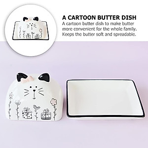 Cabilock Butter Dish with Lid Cute Cat Butter Box Ceramic Butter Container Holds for Countertop Cheese Butter Holder Butter Keeper for Home Kitchen Decor