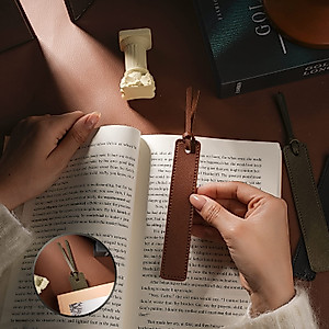 Leezmark 4 Pcs Leather Bookmark, Classic Stitched Bookmark, Bookmarks with Leather Rope, Page Markers Reading Gifts for Book Lovers, Readers, Leather Book Marks for Men Women