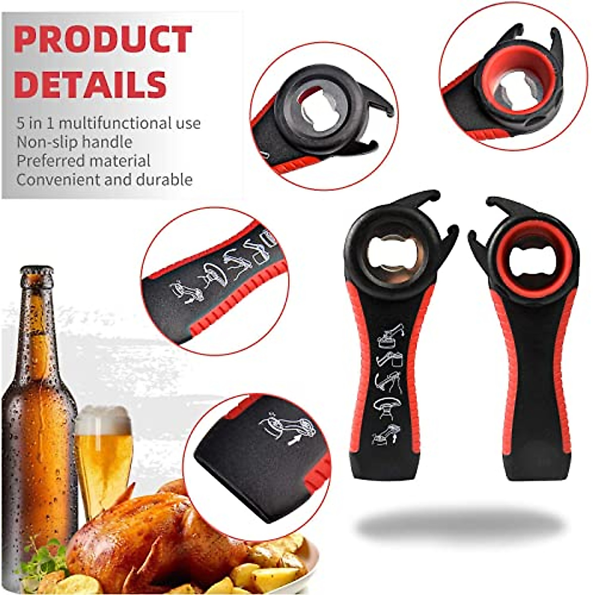Jar Opener for Seniors - 3Packs Jar Opener for Weak Hands, Jar Opener Set with 5 in 1 Bottle Opener, 4 in 1 Jar Opener and Non Slip Jar Opener Gripper Pads