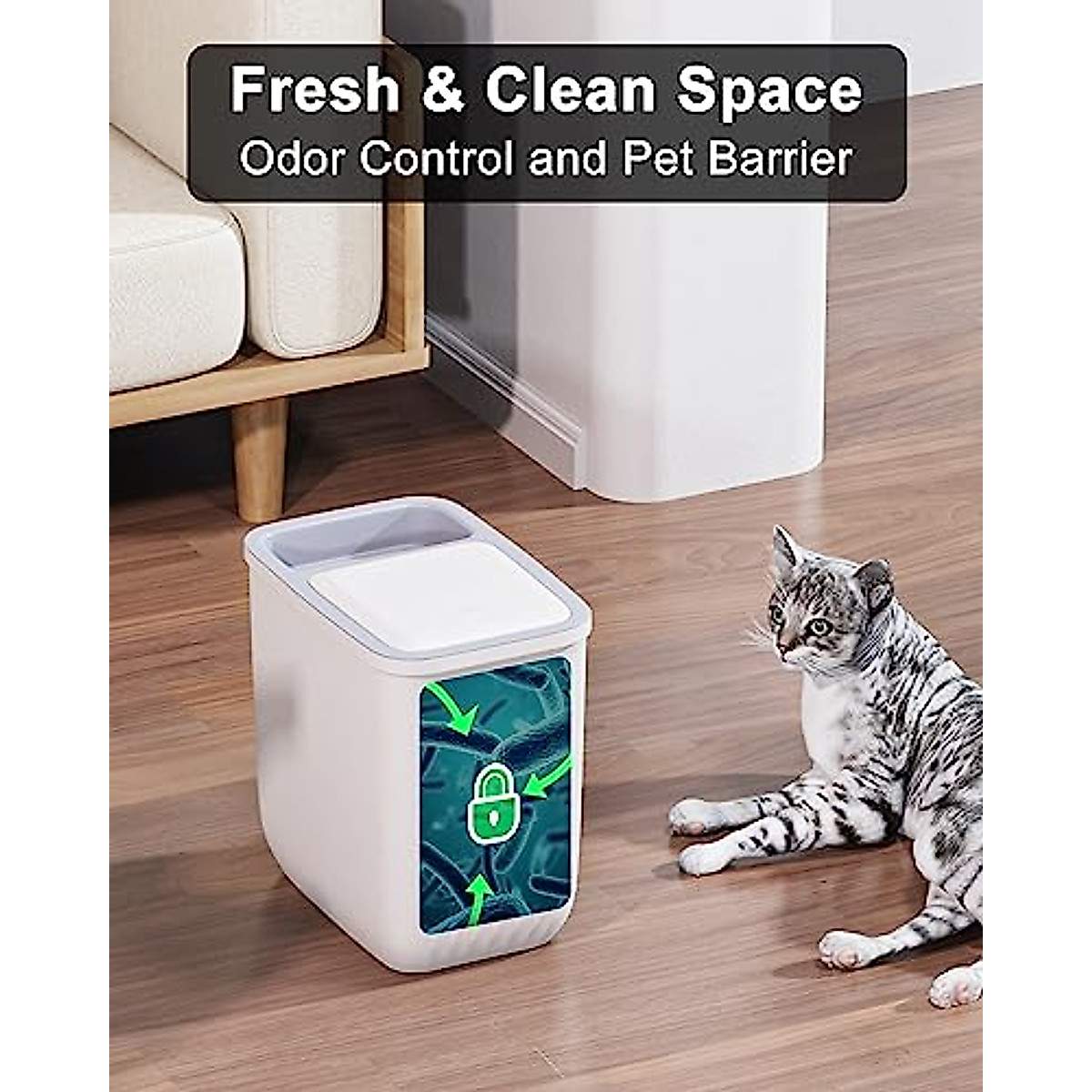 Runsand 3 Pack Small Bathroom Trash Can with Pop-Up Lid, 1.8Gal Slim Trash Bin with Storage Grid Lid, 7L Garbage Can Waste Basket for Bedroom, Laundry Room, Office, Dorms with White-Gray Colors