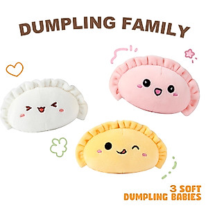 Ditucu Cute Dumpling Plush Pillow Mommy 14 inch with 3 Babies 4 inch Funny Family Food Shaped Stuffed Animals Plushies Toys Gifts for Kids