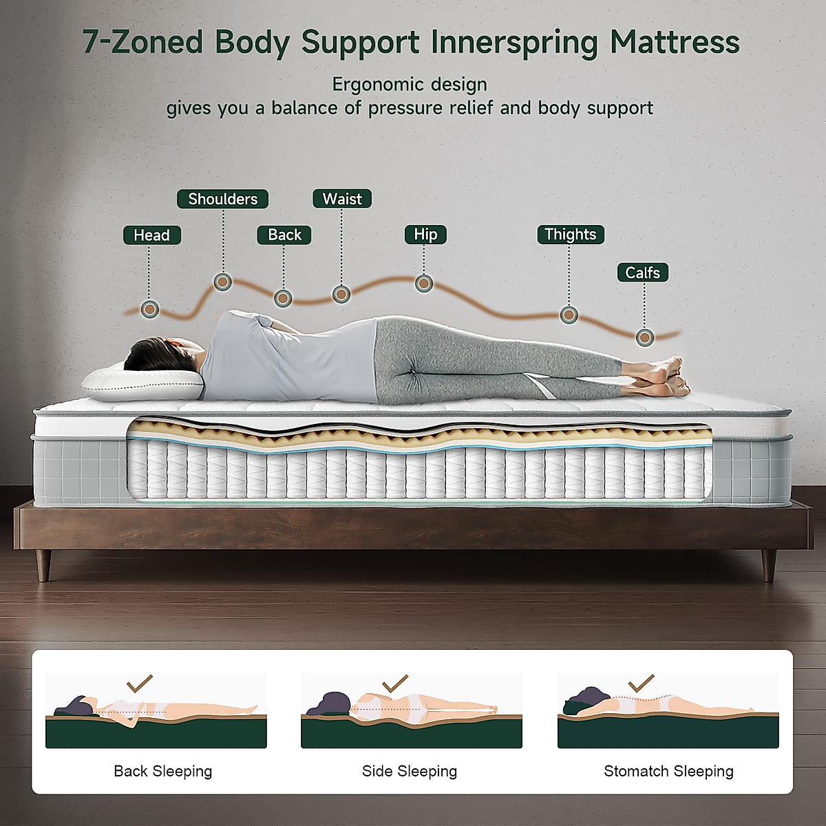 Vesgantti Queen Mattresses, 12 Inch Innerspring Hybrid Queen Size Mattress, Pressure Relief Pocket Spring Bed Mattress in a Box with Breathable Memory Foam, Medium Firm Plush, CertiPUR-US