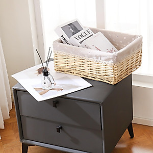 LONGERO Handcrafted Shelf Basket, Handwoven Wicker Basket, for Storage & Organizing, Natural Willow Materials with Cotton Lining, Rectangular, 1 Pack, Extra Large