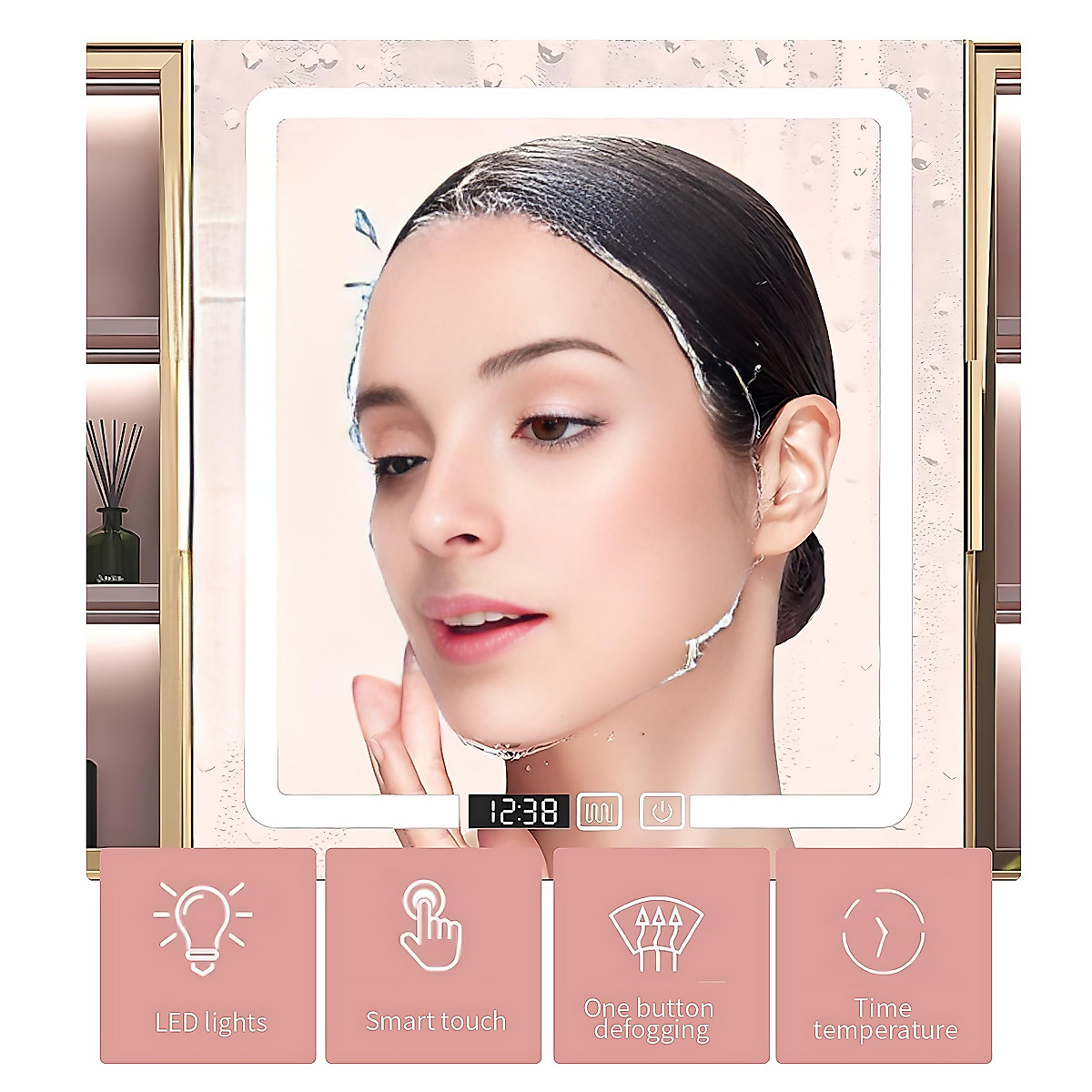 ZGNBSD Floating Bathroom Vanity - Freestanding Bathroom Vanity with Sink and Smart Demister Mirror | Solid Wood Modern Bathroom Vanity (32")