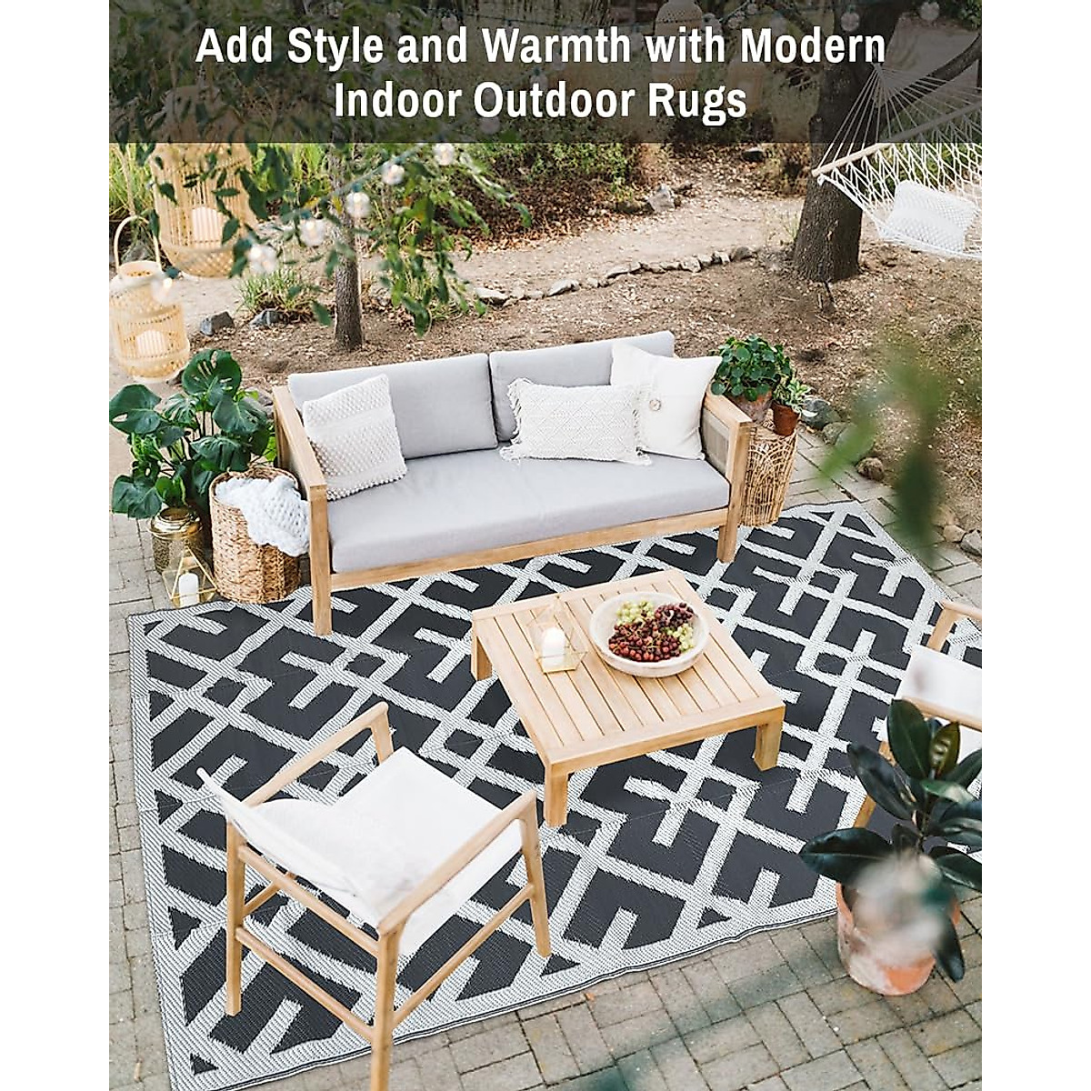 GEUOYEE Reversible Mats - Outdoor Rugs for Patio Clearance, 5'x8' Plastic Straw Rug Waterproof, Outside Indoor Outdoor Area Rug for RV, Backyard, Deck, Picnic, Beach, Trailer, Camping (Grey)