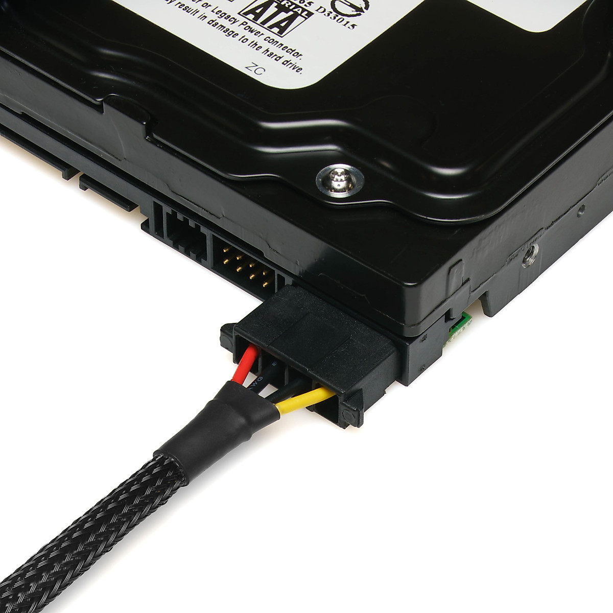 CRJ 15-Pin SATA to Dual 4-Pin Molex Power Adapter Cable - 12-inch (30cm), Black Sleeved - Power Two 4-Pin Peripheral Molex Devices with a 15-Pin SATA Power Supply Connection