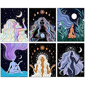 Astrology Witch Moon Sun Star Witchcraft Boho Wall Art Decor - Witchcraft Power Nordic Poster Decor - For Mystery, Black Magic, Witchcraft, Astrology Decorations - Set of 6 (8" x 10" Unframed)
