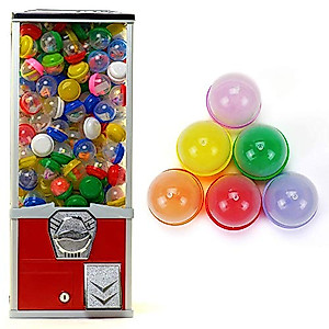 Vending Machine - Big Capsule Vending Machine Bundle with 2 Inch Acorn Capsules 120 Pcs - Prize Machine - Commercial Vending Machine for 2 Inch Capsules Gumballs Bouncy Balls - Red