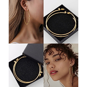 Gold Hoop Earrings for Women 14K Gold Plated Large Gold Hoops Earrings, Hypoallergenic Thin Hoop Earrings for Women with Cubic Zirconia