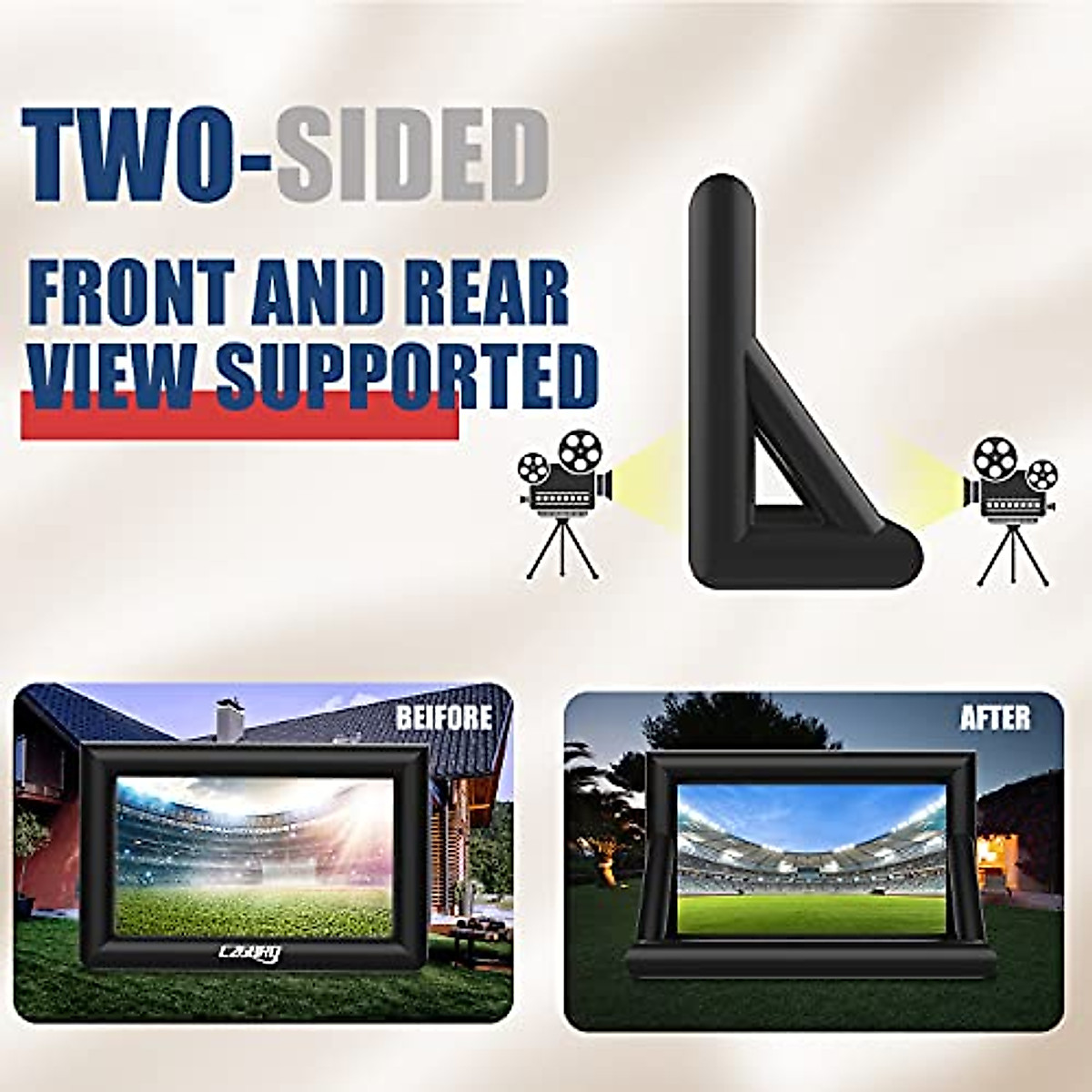 Inflatable Projector Screen - Outdoor Movie Screen Blow Up for Movie Parties Backyard Outside, Inflatable Screen with Air Blower and Carry Bag, Front and Rear Projection (16FT with Blower)