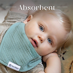 Drybble Waterproof Muslin Bandana Baby Bibs - 100% Organic Cotton Exterior - Ultra Absorbent 4 Layers for Drooling & Teething (Marine)