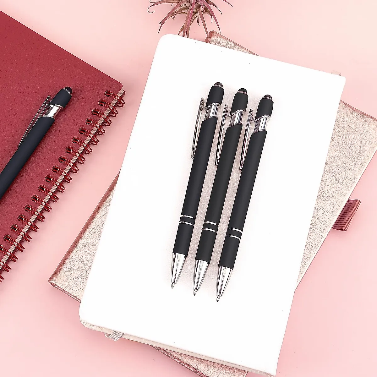 Bribobo 8 Pack Black Ballpoint Pen 2-in-1 Stylus Retractable Ballpoint Pen with Stylus tip, Metal Stylus Pen for Touch Screens, 1.0 mm Black Ink