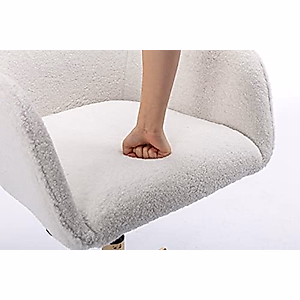 DBXII Modern 360°Swivel Velvet Office Chair Mid-Back Desk Chairs with Wheels Adjustable with Side Arms Gold Metal Base Cute Desk Chair for Bedroom, Home Office, Vanity Room (White Teddy + Wool)
