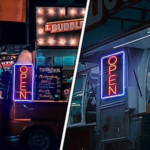 Open Signs for Business,Neon Open Sign Led,16.5"x 9",with Open/Closed Bussiness Hour Sign Set,Light for Bar Coffee Salon Store Window,12V/2A Adapter with ON/OFF Switch (Blue/Red Vertical)