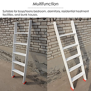 White High-Rise Bed Ladder, Wooden Camper Bunk Bed Ladder with Hooks, Twin/Single Bed Hook-On Step Ladder for Small Space, Load 330lbs