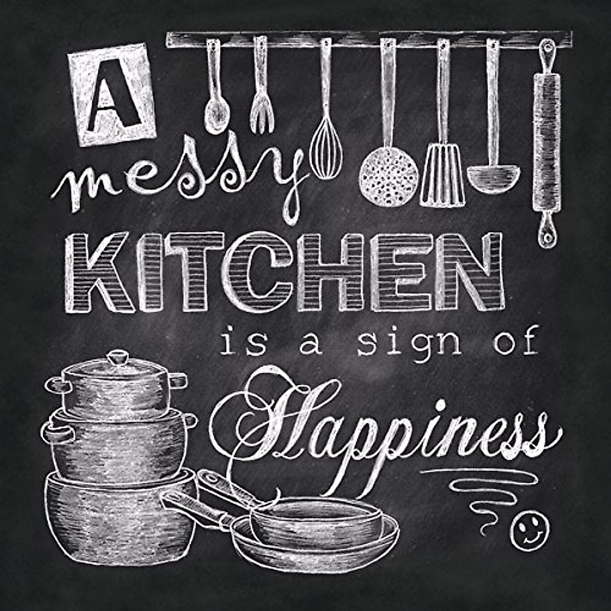 Beautiful, Fun, Chalkboard-Style Kitchen Signs; Messy Kitchen, Heart of The Home, Spice of Life, and Cook Much; Four 12x12in Paper Posters (Printed on Paper and Made to Look Like Chalkboard)
