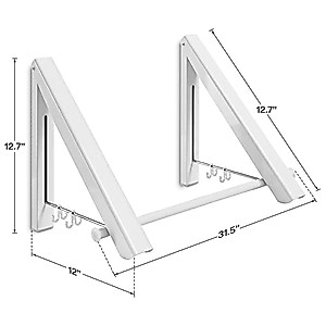 Ainpota 2 Pack Clothes Drying Rack Triangle Wall Mounted Drying Rack Clothing Laundry Drying Rack Collapsible with Rod for Laundry and Indoor，White