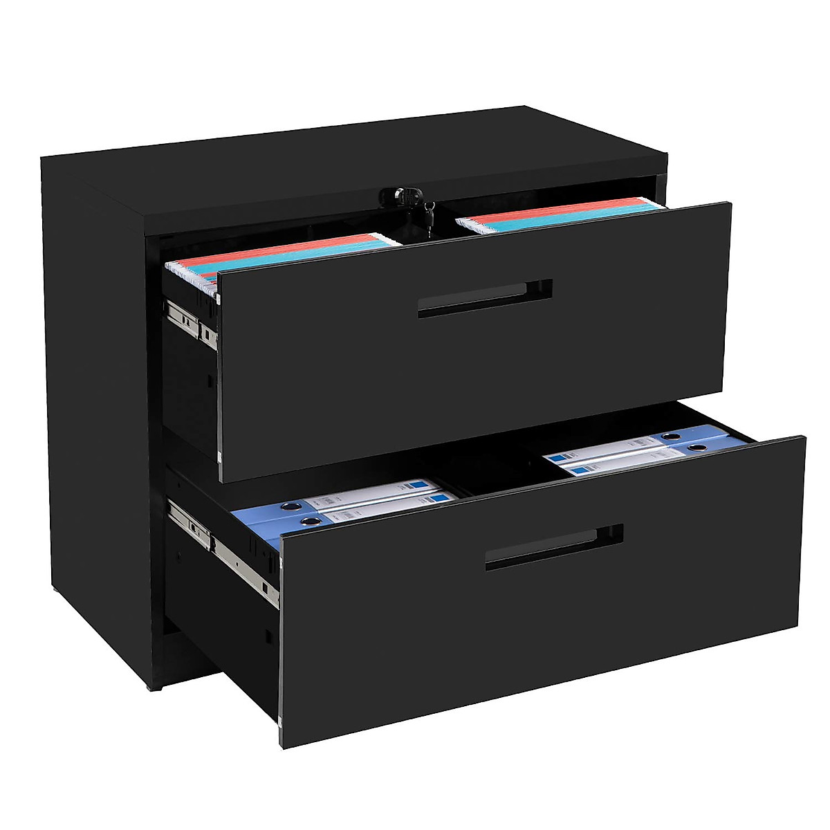 File Cabinet,Home Office Lockable Heavy Duty Metal Lateral File Cabinet with 2 Drawers, Black