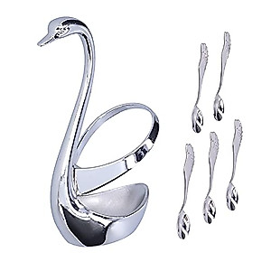 Creative Dinnerware Set, Decorative Swan Base Holder with 5 Forks or 5 Spoons for Coffee, Fruit,Dessert, Zinc Alloy Tableware Mirror Polished Spoon Fork Set (5 Spoons)