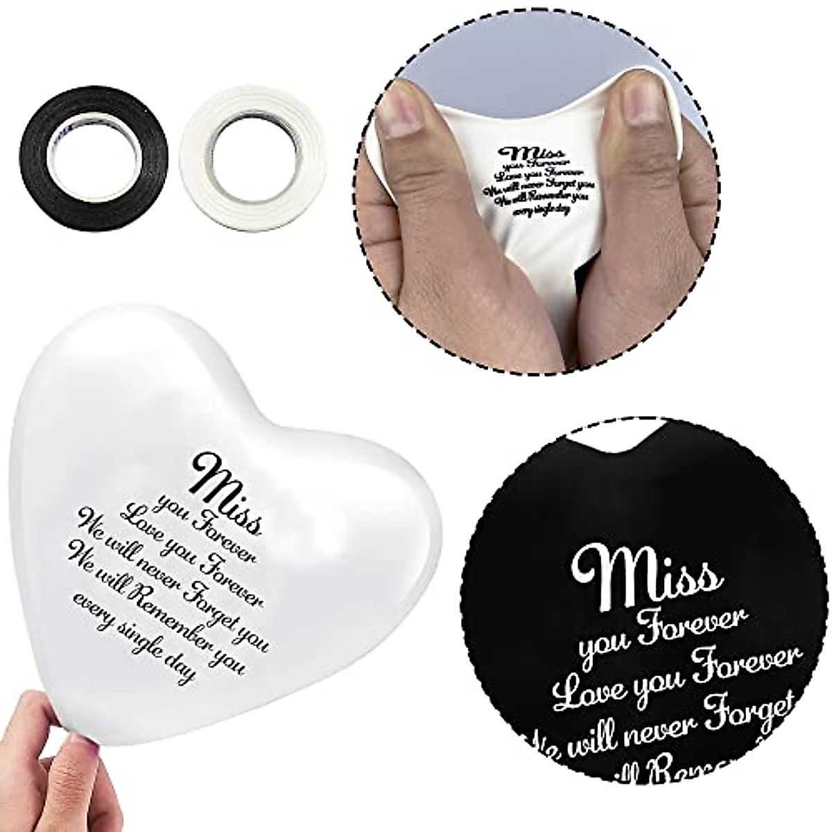 50 PCS Memorial Balloons Set with 40 PCS White and Black Memorial Balloons 8 PCS Peace Dove Balloons Pigeon Bird Balloons Funeral Remembrance Balloons 2 Rolls of Ribbons