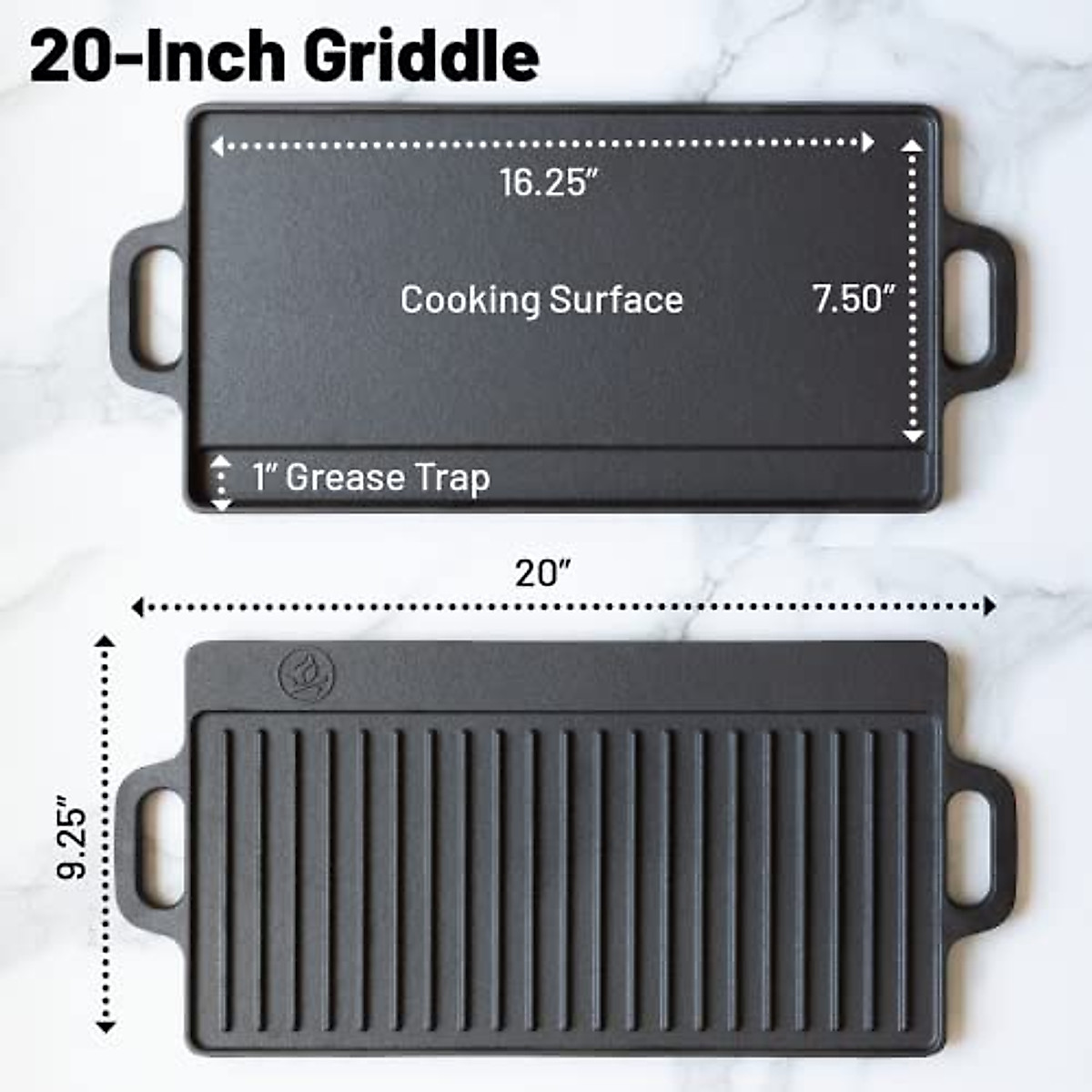 Backcountry Iron 20 x 9 inch Large Reversible Seasoned Cast Iron Grill / Griddle