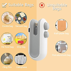 2PCS Mini Bag Sealer with 10PCS Vacuum Sealer Bags, 2024 New USB Rechargeable Bag Sealer Heat Seal,2 in 1 Bag Heat Sealer with Cutter for Chip, Snacks, Plastic Bag Resealer, Keep Food Fresh