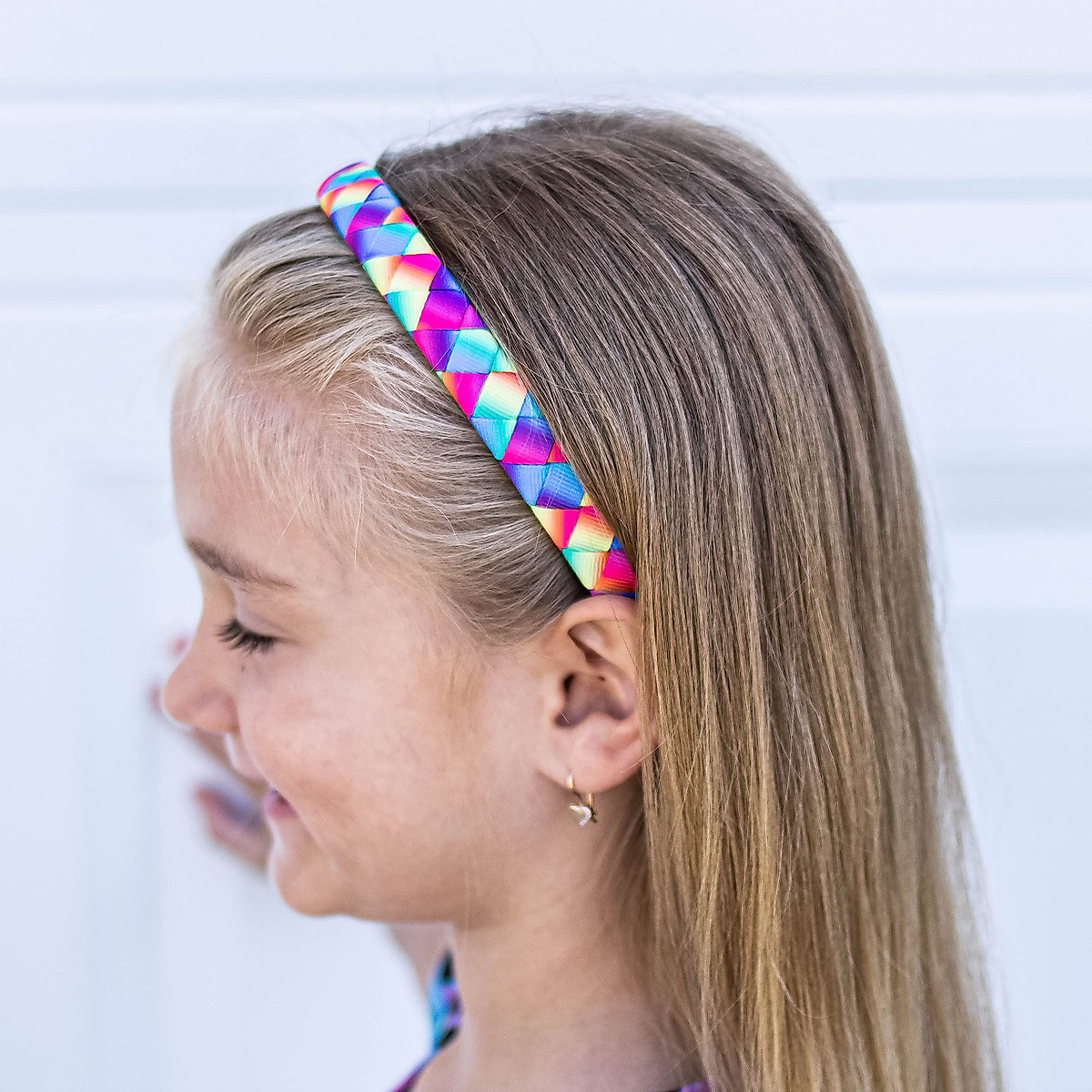 FROG SAC Rainbow Headband for Girls, Tie Dye Headbands for Kids, Cute Hard Head Band for Little Girl Hair Accessories, Unicorn Fashion Braided Hair Band, Basketweave Hand Braid Headband