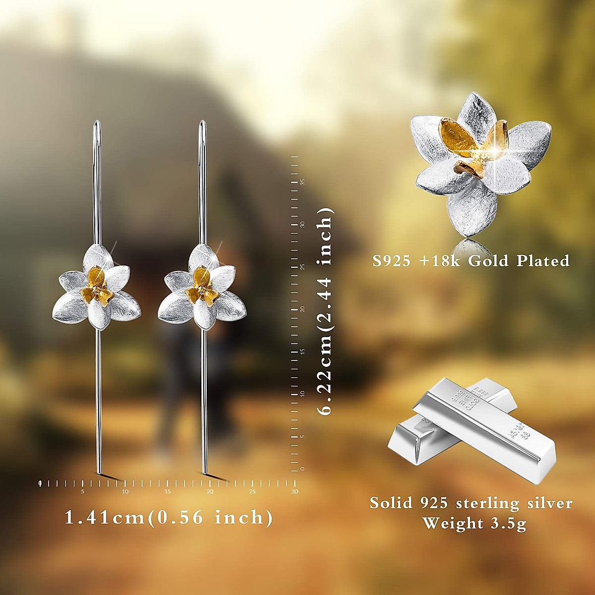 Christmas Gifts925 Sterling Silver Drop Earrings Elegant Orchid Flower Fashion Dangle Earring, Handmade Unique Jewelry Gift for Women and Girls